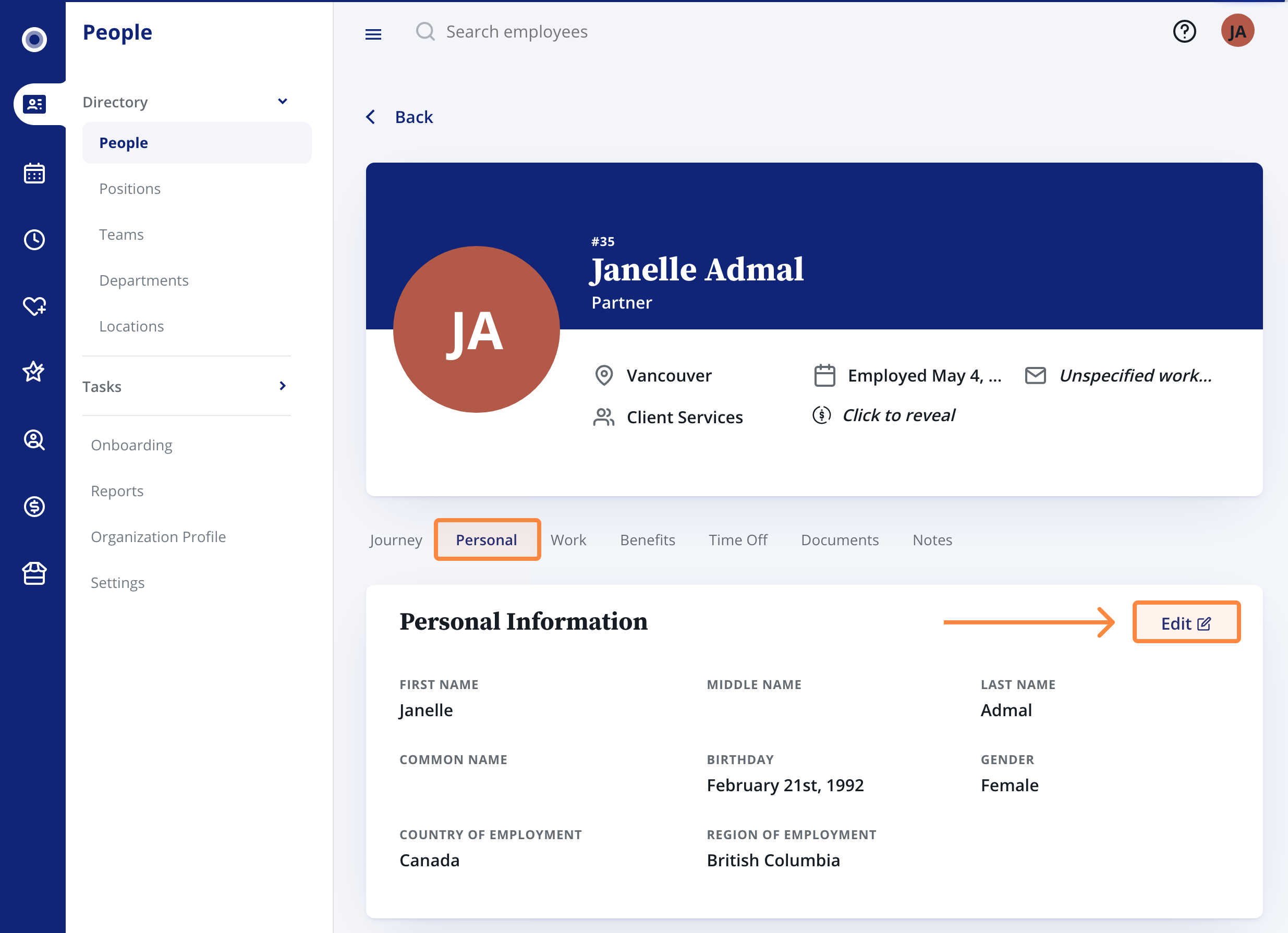 How to edit personal and work information in HR