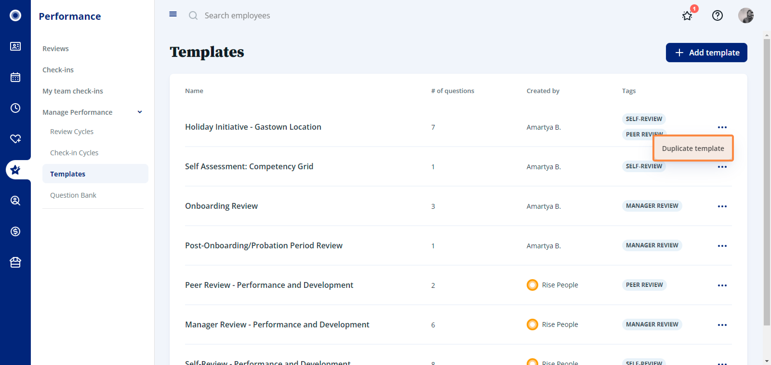 How to create a template in Performance